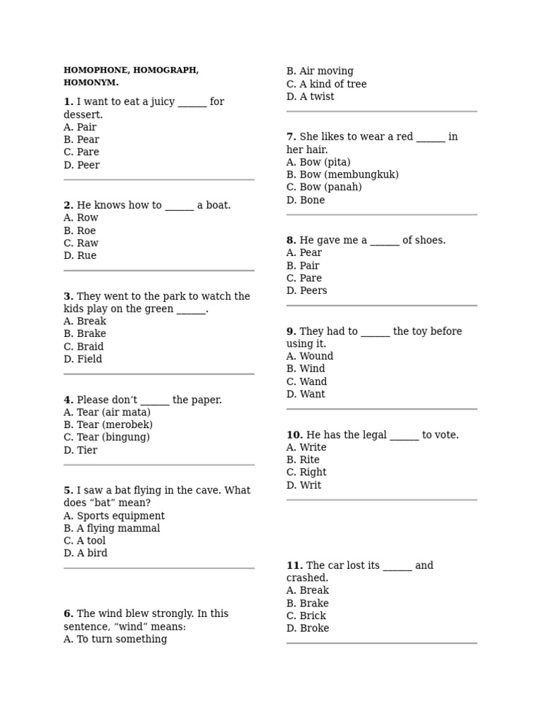 Homophone, Homograph, Homonym | PDF