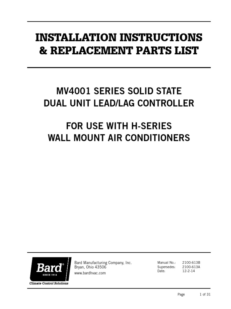 Bard Manual | PDF | Relay | Air Conditioning