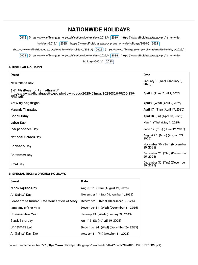 Philippine Official Holidays 2025 | PDF | Observances | Philippines