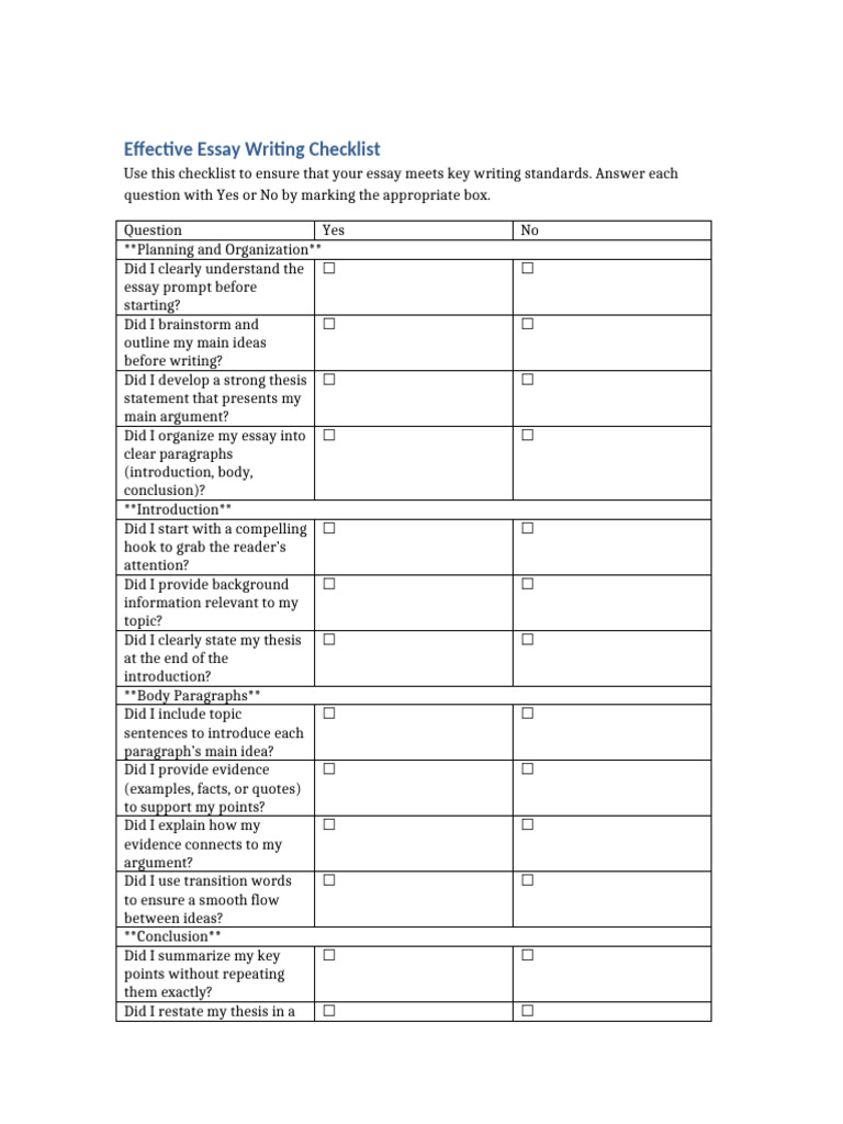 Effective Essay Writing Checklist | PDF