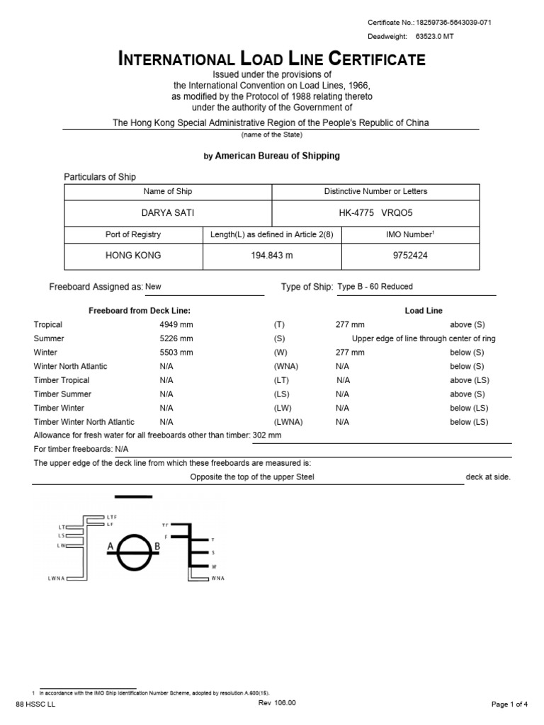 A3.4a International Loadline Certificate E-Copy | PDF | Shipping | Ships