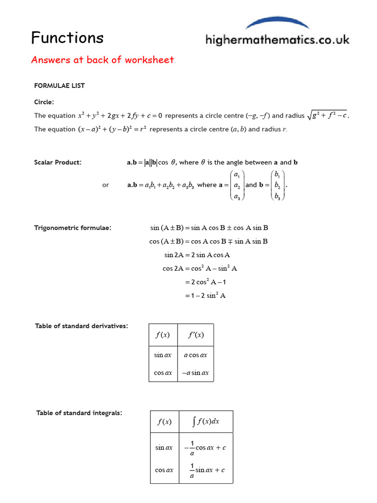 Functions-SQA Past Paper Questions-1 | PDF | Elementary Geometry ...