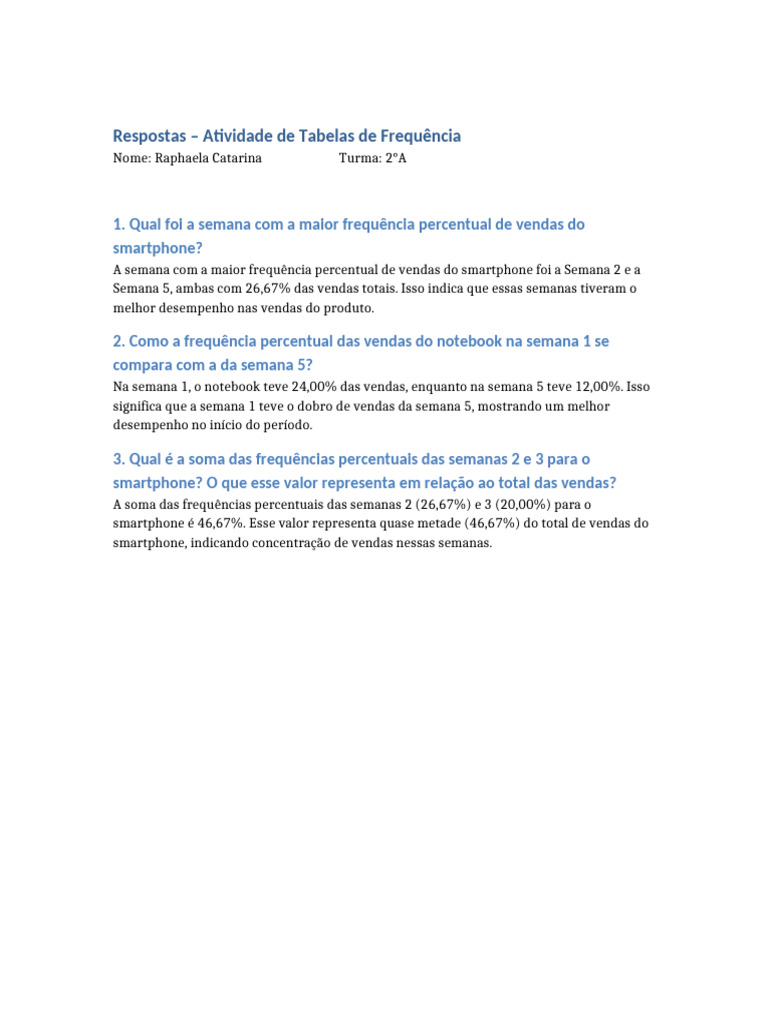 Respostas Tabelas Frequencia Raphaela | PDF