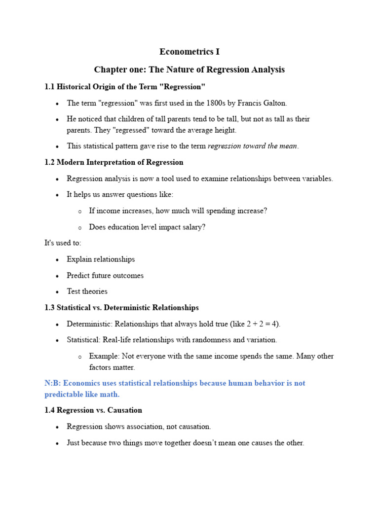 Econometrics I Summary Chapter One | PDF | Regression Analysis | Statistics