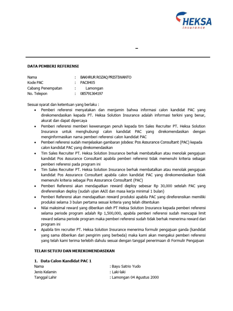 Pengajuan Kandidat PAC Bayu Satrio | PDF