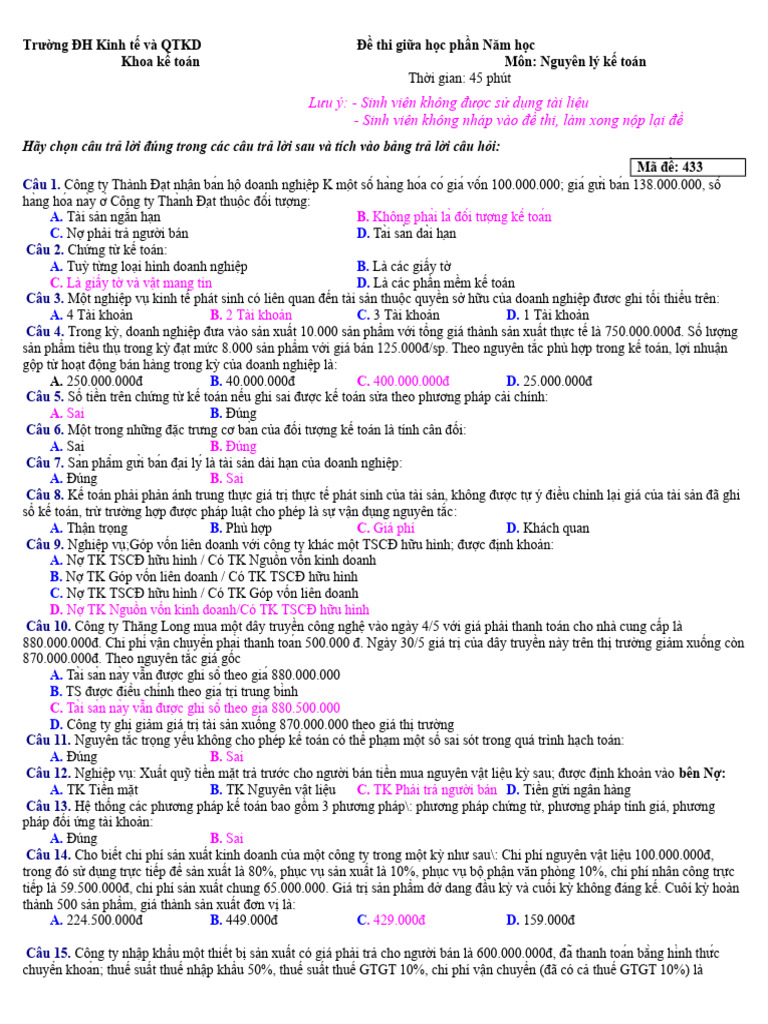 (123doc) - De-Thi-Mon-Nguyen-Ly-Ke-Toan-Co-Dap-An | PDF