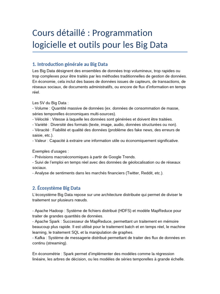Cours sur Apache Spark et Big Data | PDF | Apache Spark | Big data