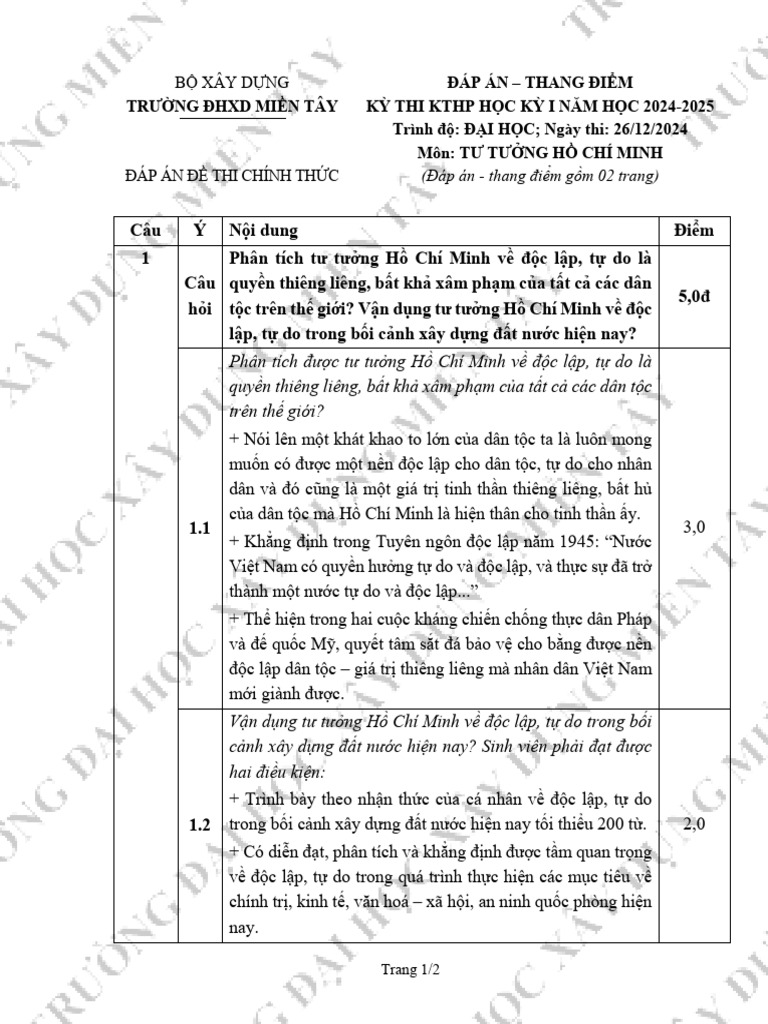 26.12. DapAn TuTuong HCM | PDF