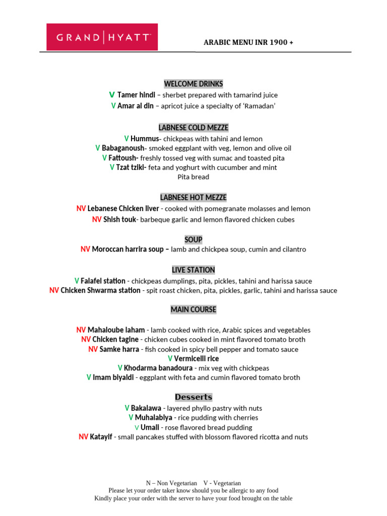 Arabic Menu with Welcome Drinks | PDF
