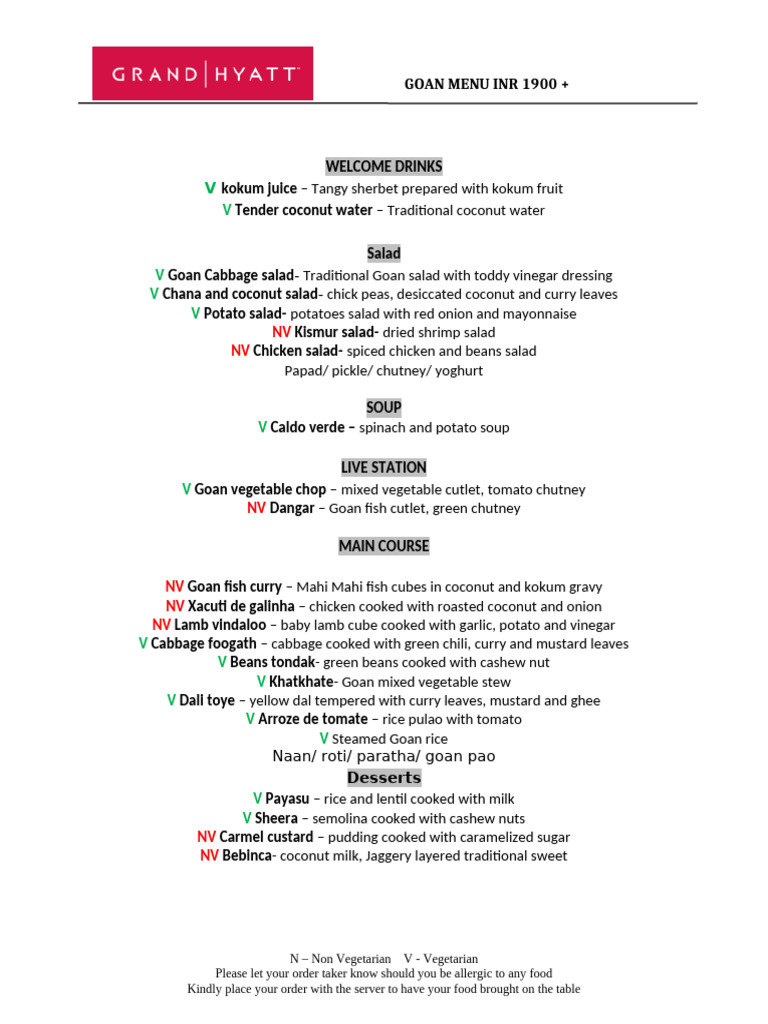 Goan Menu 1900 | PDF