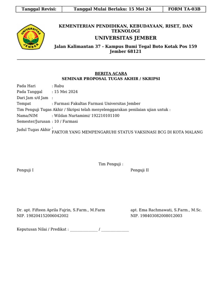 Berita Acara Sempro | PDF