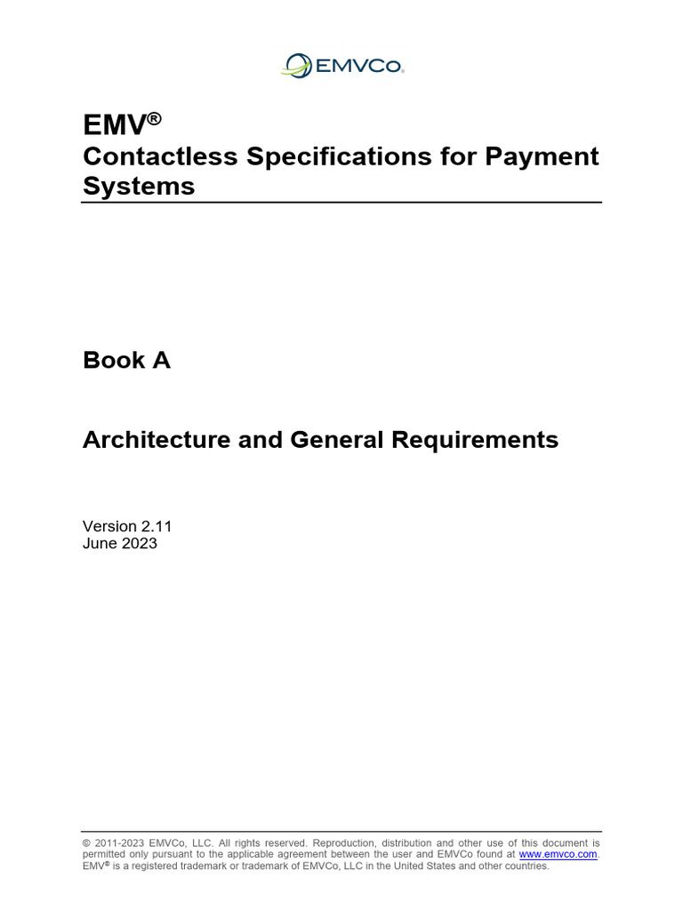 EMV Contactless Specs Book A v2.11 | PDF | Emv | Computing