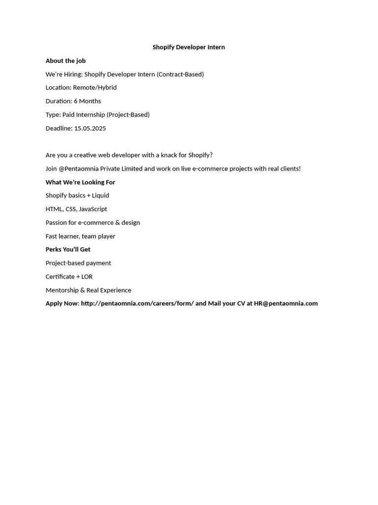 Internship - Shopify Developer Intern | PDF