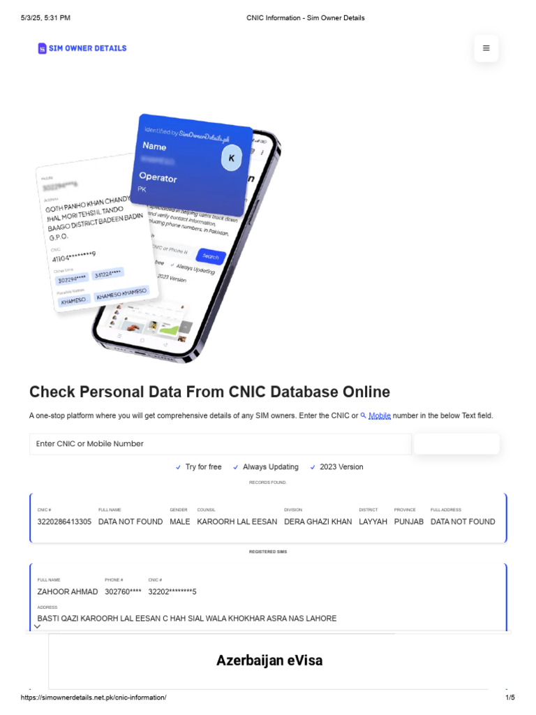 CNIC Information - Sim Owner Details | PDF | Identity Document ...