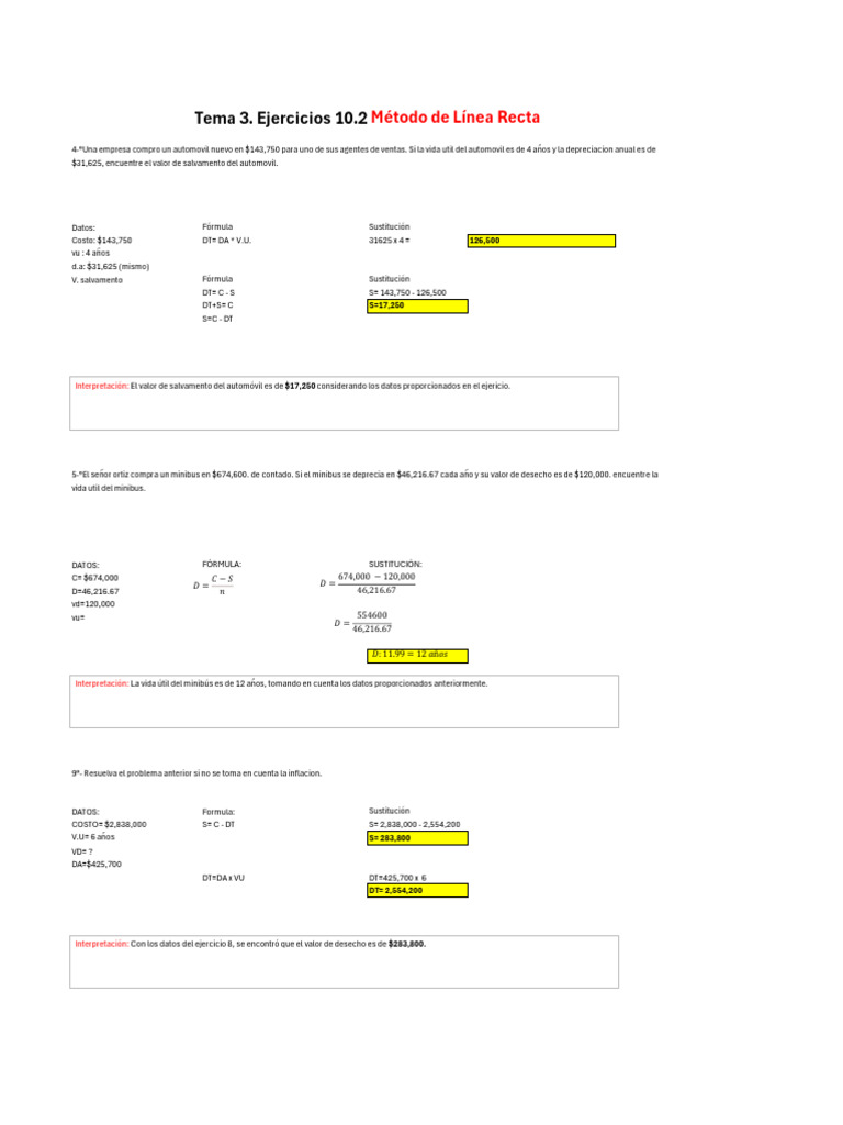 Ejercicios Tema 3, Mate Financieras. BYMF. 1 | PDF | Depreciación | Contabilidad