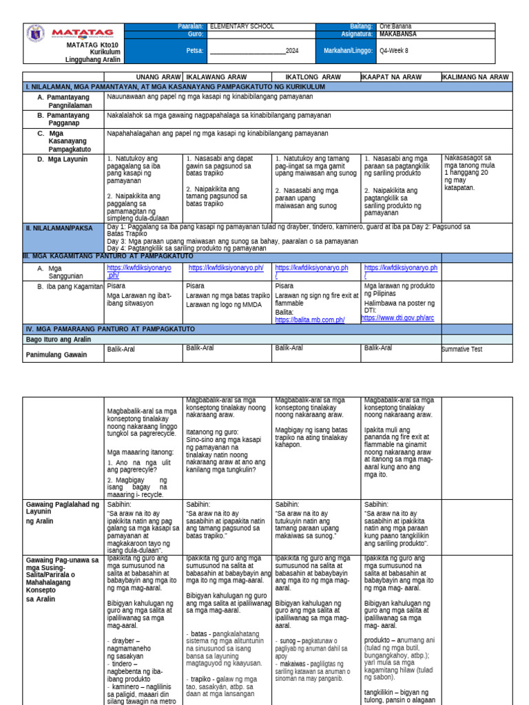 Week 8 q4 Makabansa | PDF