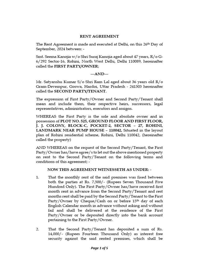 Rent Agreement-Satyanshu Kumar | PDF | Leasehold Estate | Lease