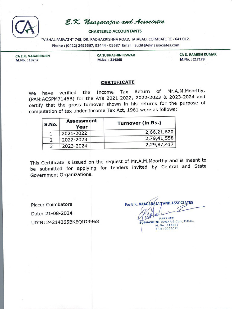 Turnover Certificate | PDF