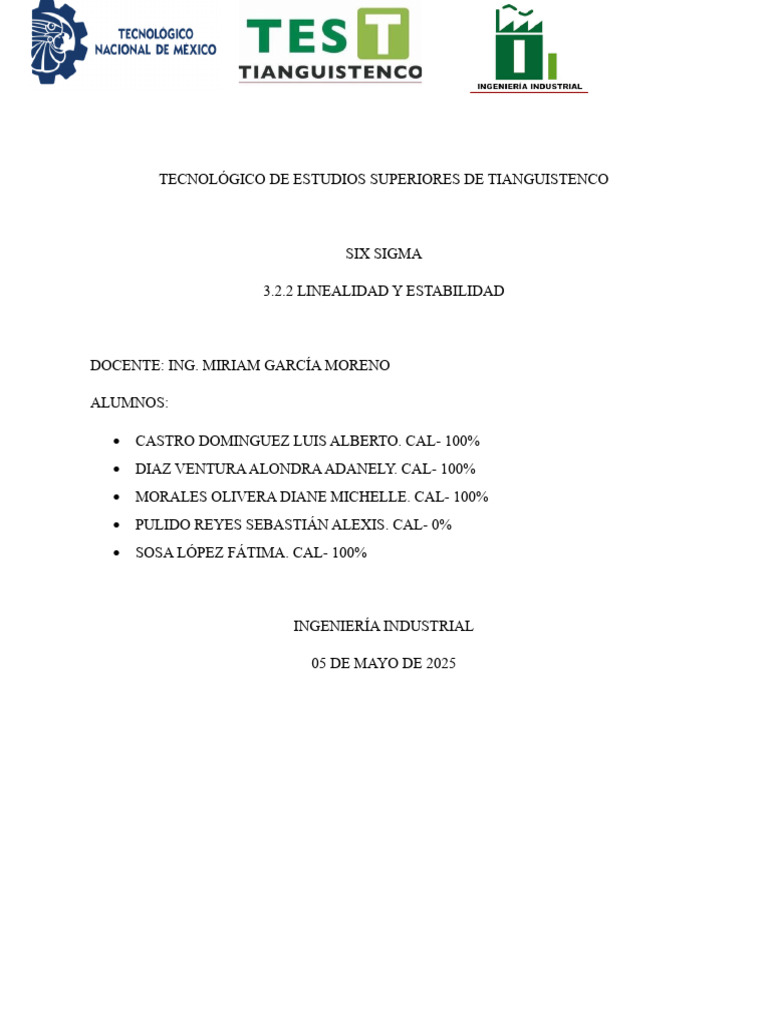 Linealidad y Estabilidad en Six Sigma | PDF | Medición | Estadísticas