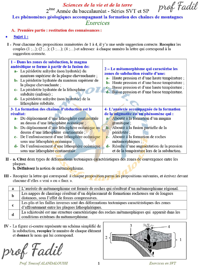 la geologie -exercice - prof fadil | PDF