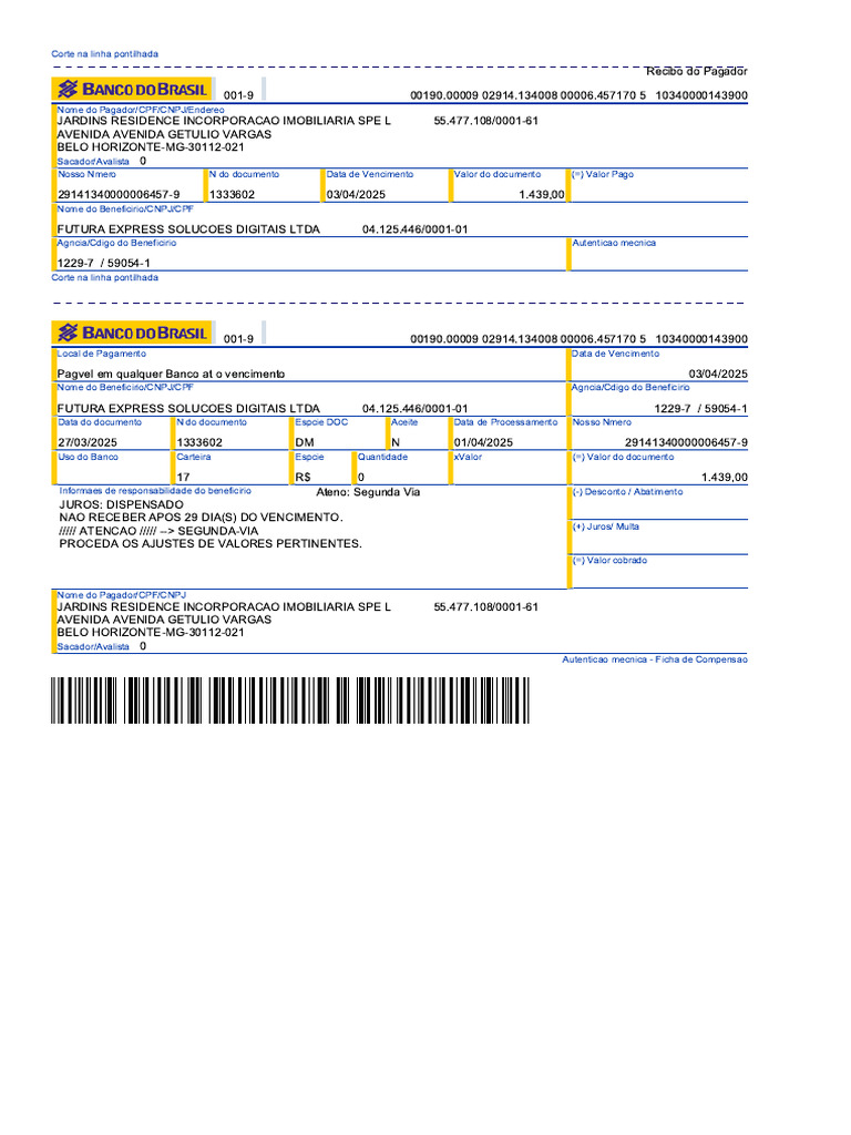 Boleto - Book Jardins Residence | PDF