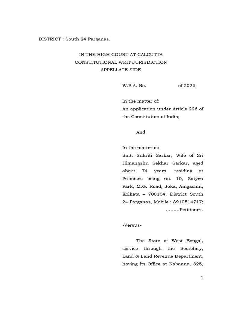 Writ Petition - High Court - Sukriti Sarkar - May - 2025 | PDF | Mandamus | Writ