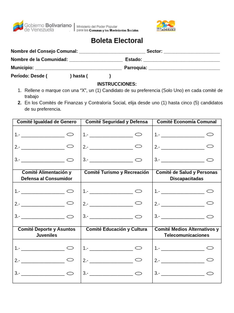 Modelo de Boleta Electoral Del Consejo Comunal | PDF