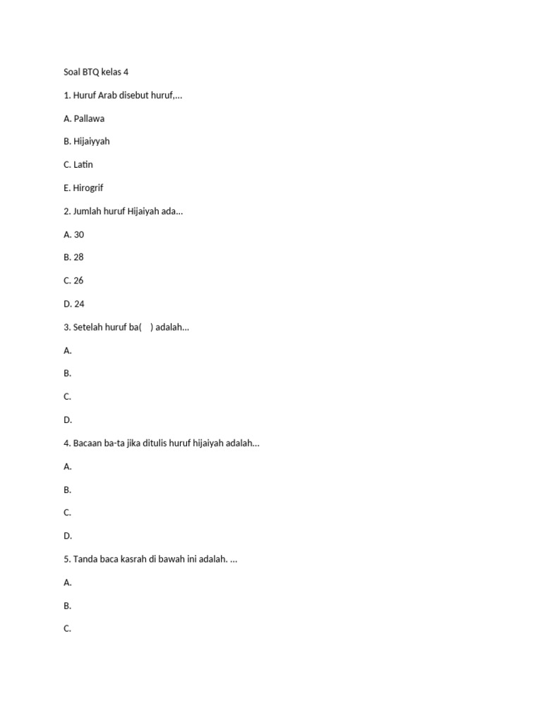 Soal BTQ Kelas 4 | PDF