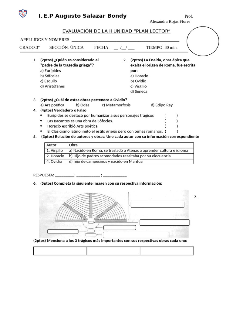 EXAMEN DE UNIDAD II - 3° Literatura | PDF