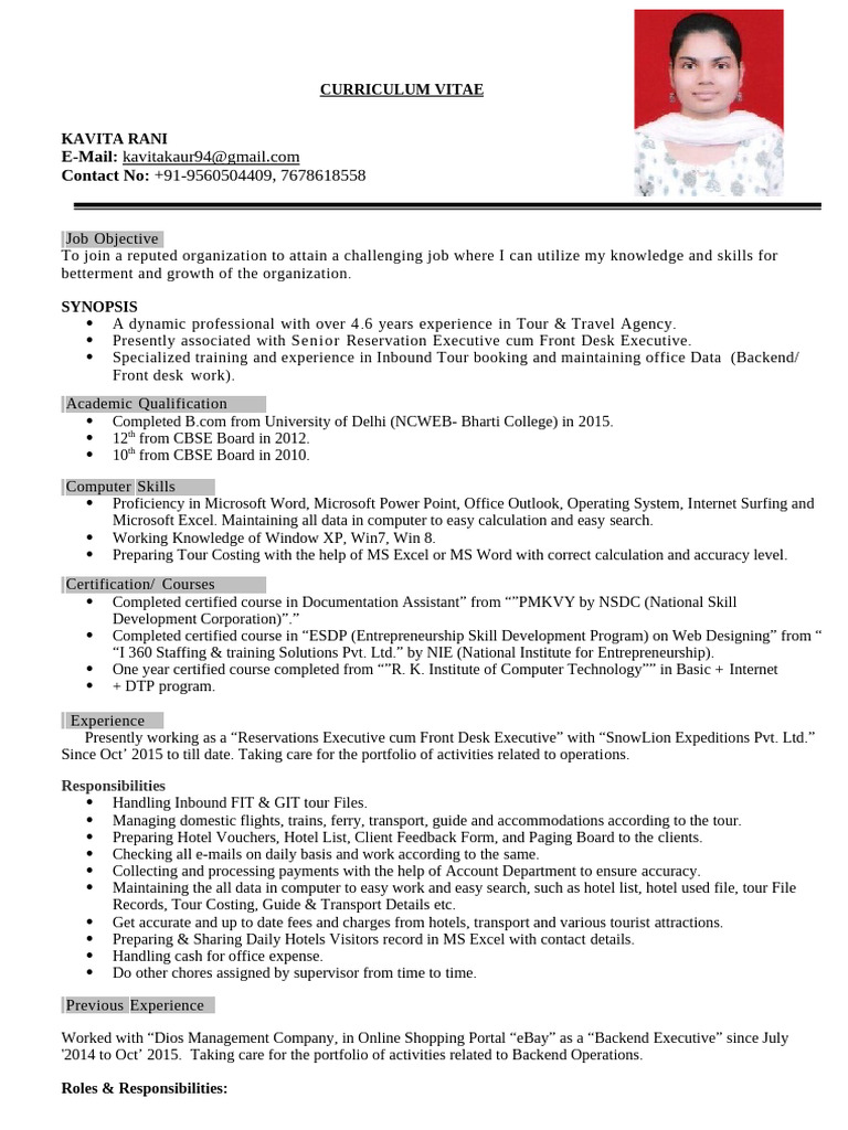 Kavita Rani 2020 With Photo | PDF | Microsoft Excel | Computing