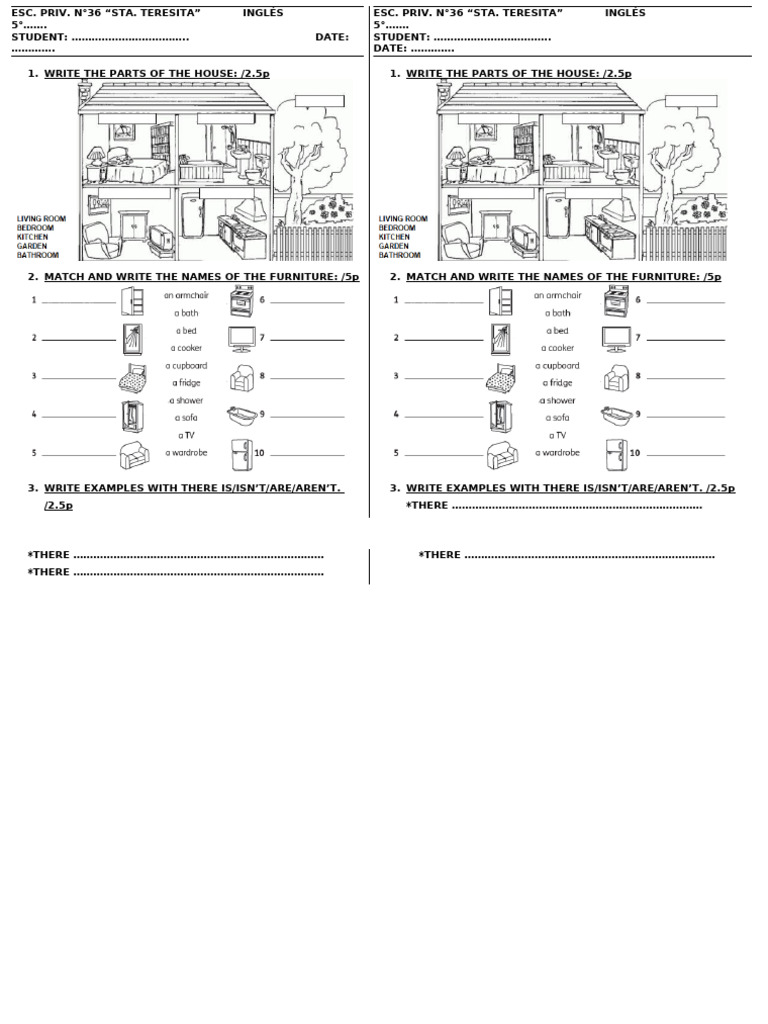 TEST 3 - Parts of The House | PDF