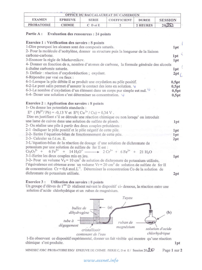 Probatoire c d e Ti Chimie 2020 | PDF