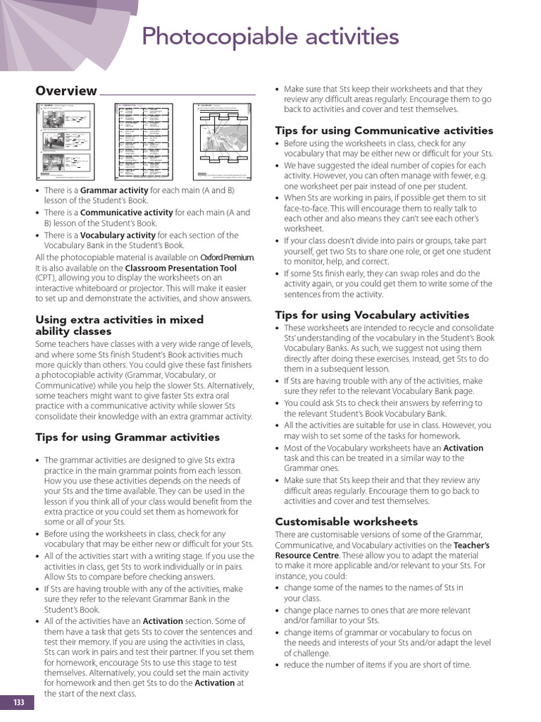 EF4E A1 Beginner Photocopiables Overview | PDF