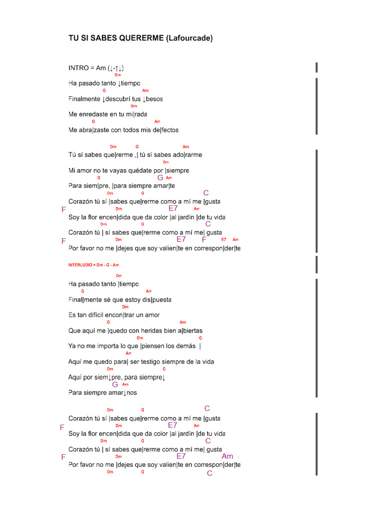 Tu si sabes quererme (Acordes) - Natalia Lafourcade | PDF