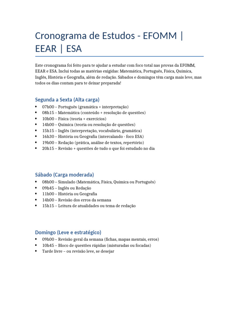 Cronograma_EFOMM_EEAR_ESA | PDF
