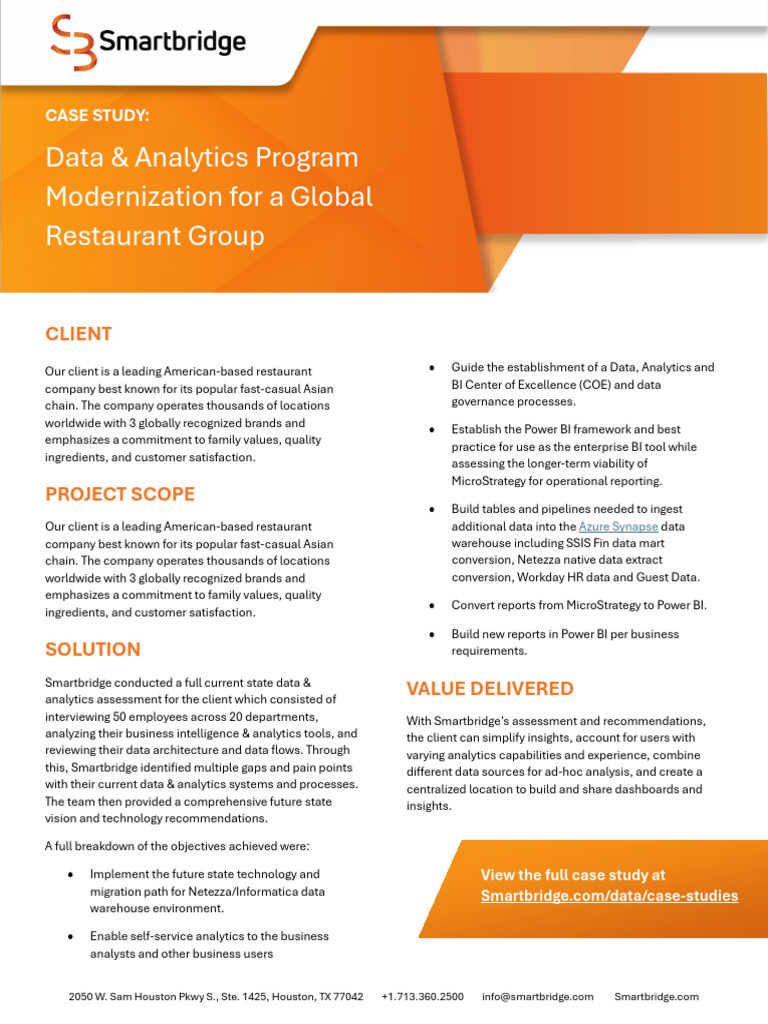 Data and Analytics Program Modernization For Global Restaurant Group ...