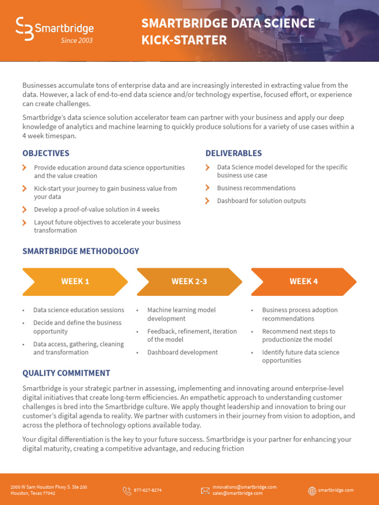 Smartbridge Data Science One Pager | PDF | Data Science | Machine Learning