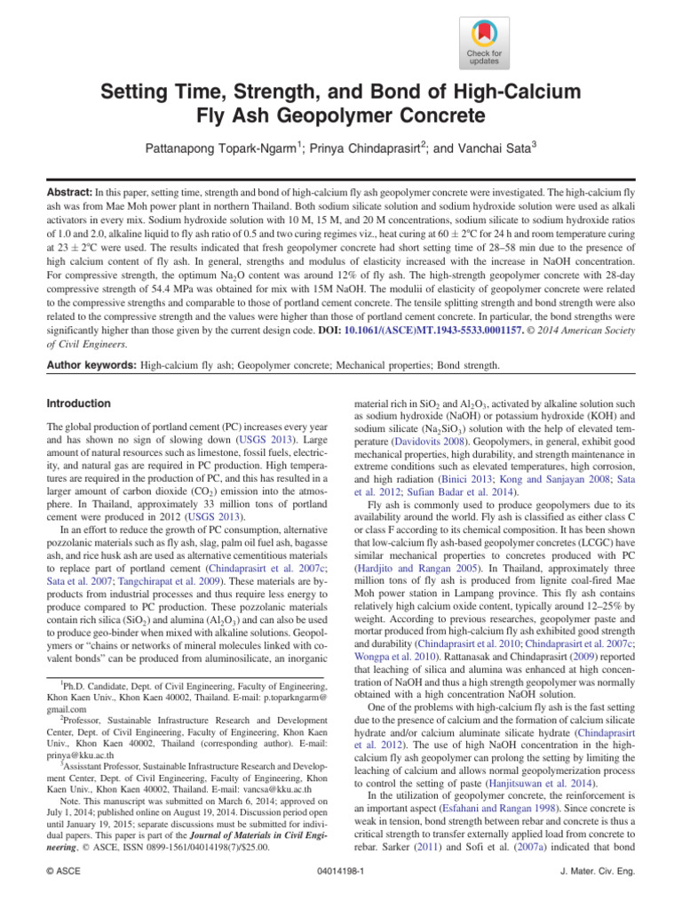 2015 - Setting Time Strength and Bond of High-Calcium | PDF | Concrete | Cement