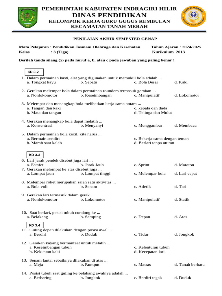 Soal PJOK Kelas 3 | PDF