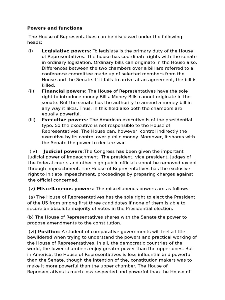 Powers and Functions SENATE | PDF | United States House Of ...