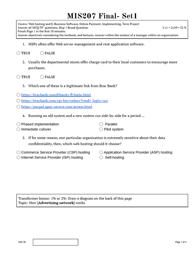221- MIS207 Final- Set1 | PDF | Electronic Business | Service Industries