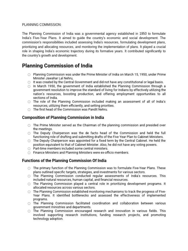 Planning Commission of India Overview | PDF | Government | Economies