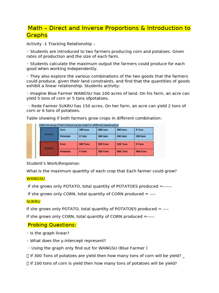 Math - Direct and Inverse Proportions & Introduction To Graphs | PDF