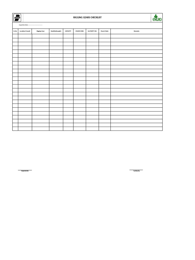 Rigging Gears Checklist New | PDF