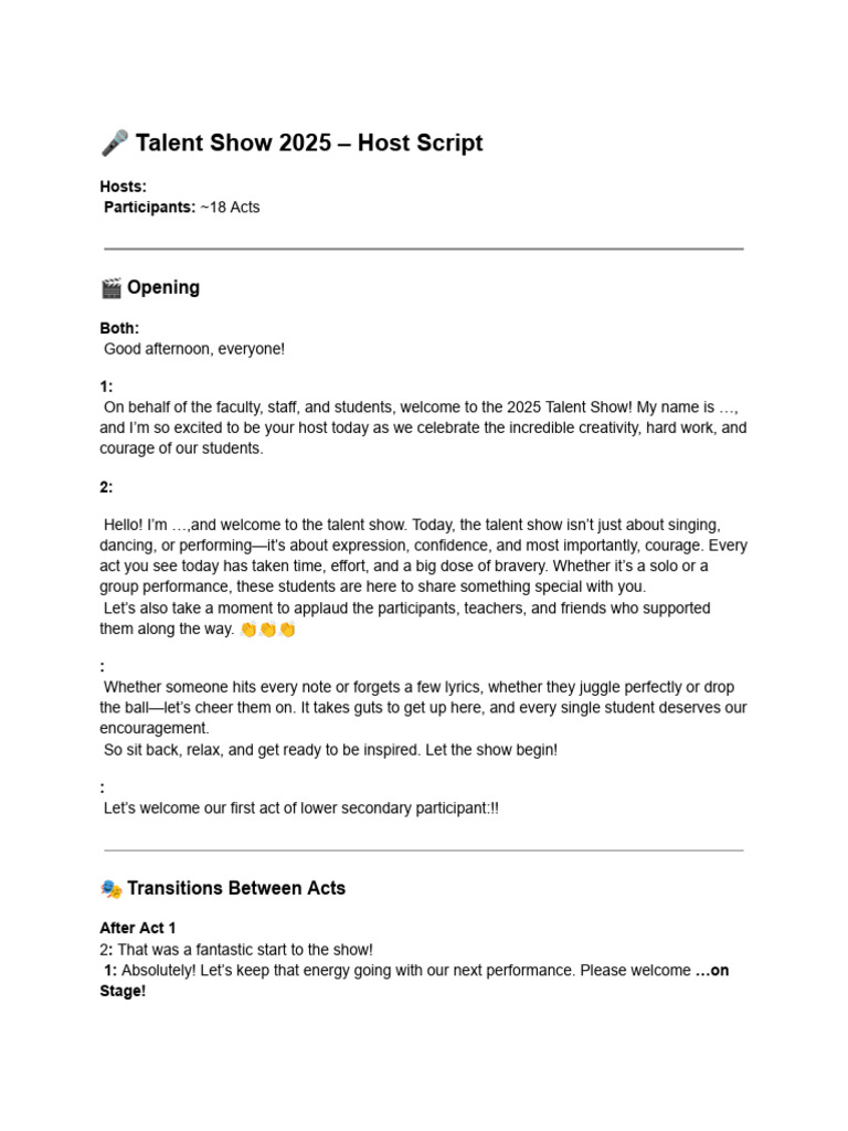 Talent Show 2025 Host Script | PDF