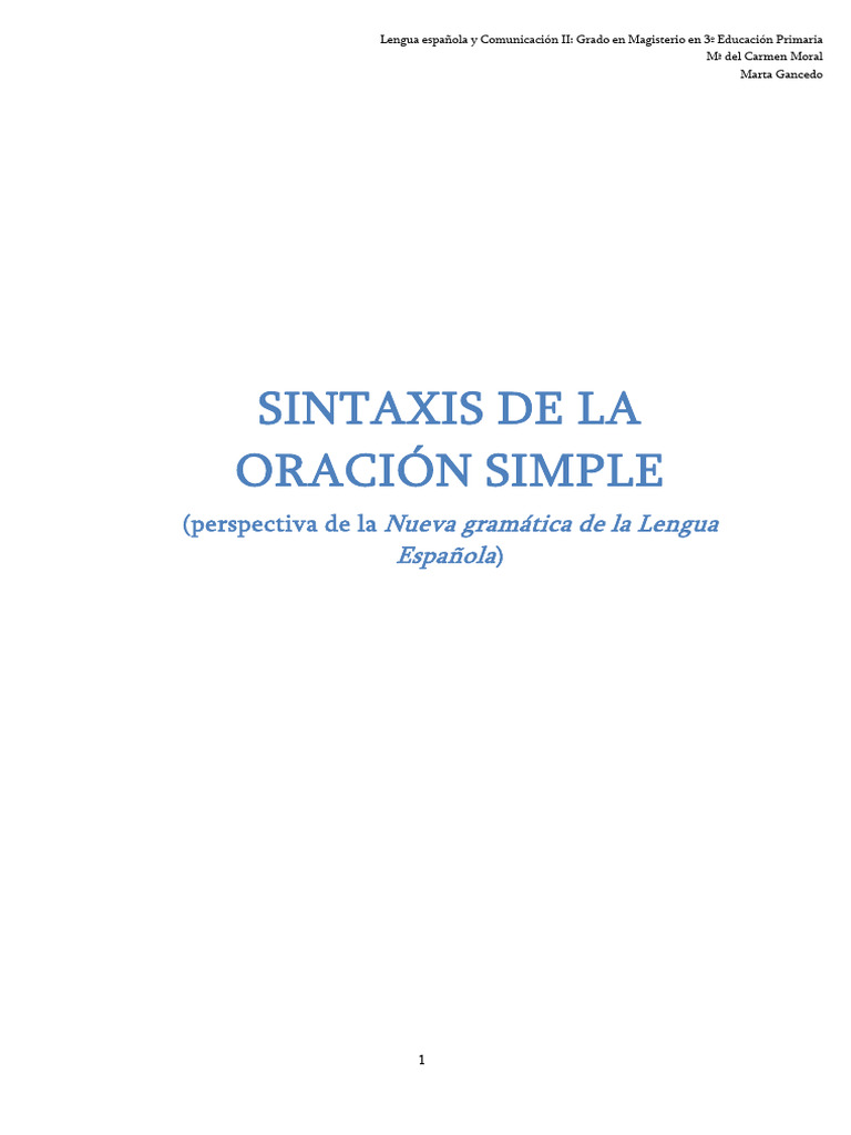 Sintaxis de La Oración Simple I | PDF | Verbo | Asunto (gramática)