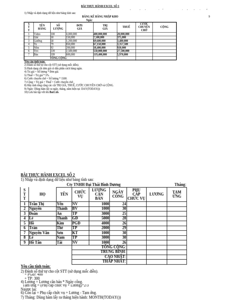 Bai Tap Excel - TinCS 1 | PDF