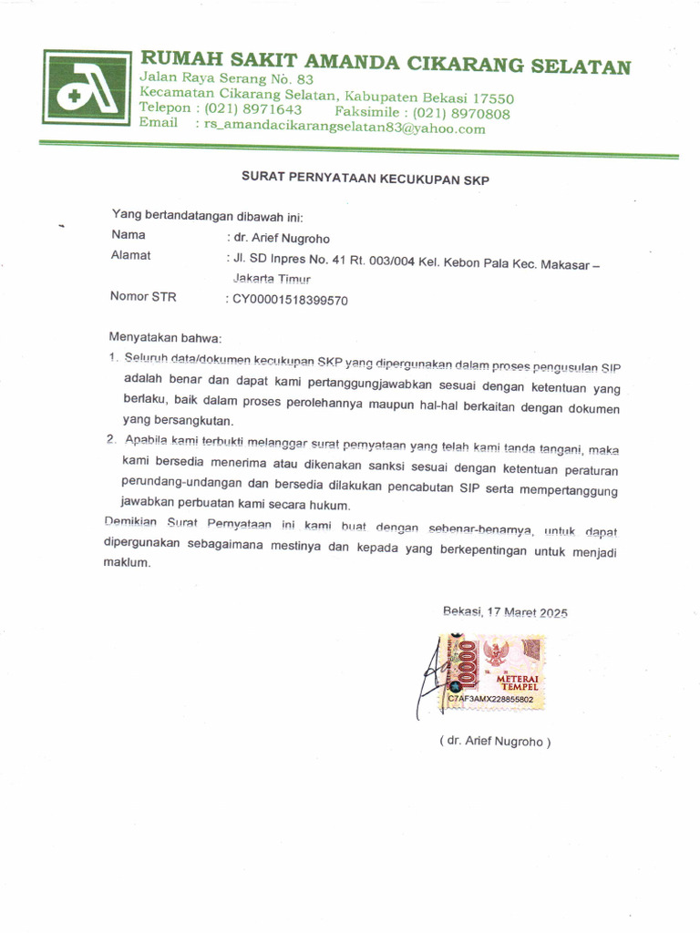 BERKAS_DR_ARIEF_PENGAJUAN_SIP | PDF