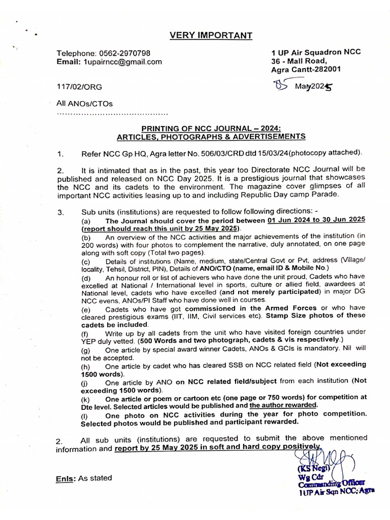 Letter For Printing of NCC Journal | PDF