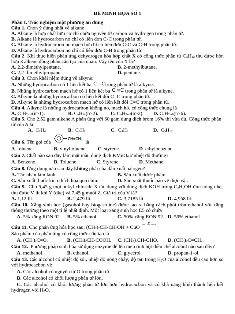 ĐỀ MINH HỌA CUỐI HKII HÓA 11 | PDF
